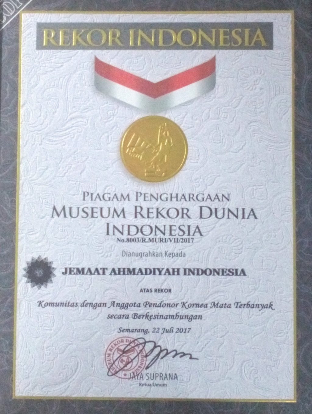 Gerakan Donor Mata, Jemaat Ahmadiyah Indonesia Pecahkan Rekor Dunia